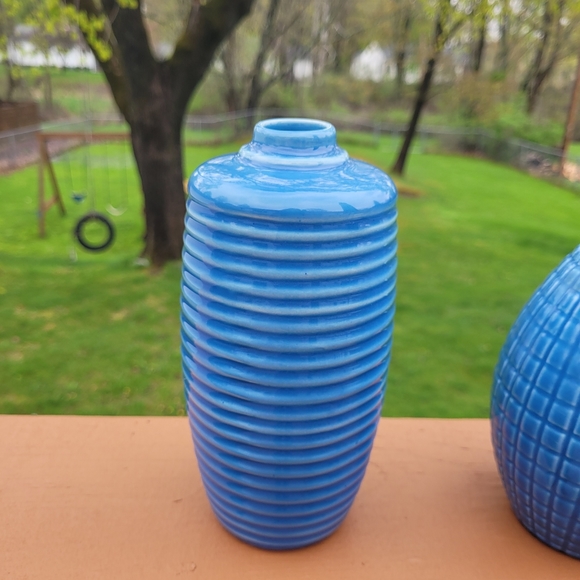 Vintage | Accents | Vintage Pottery Blue Ceramic Vases Textured ...